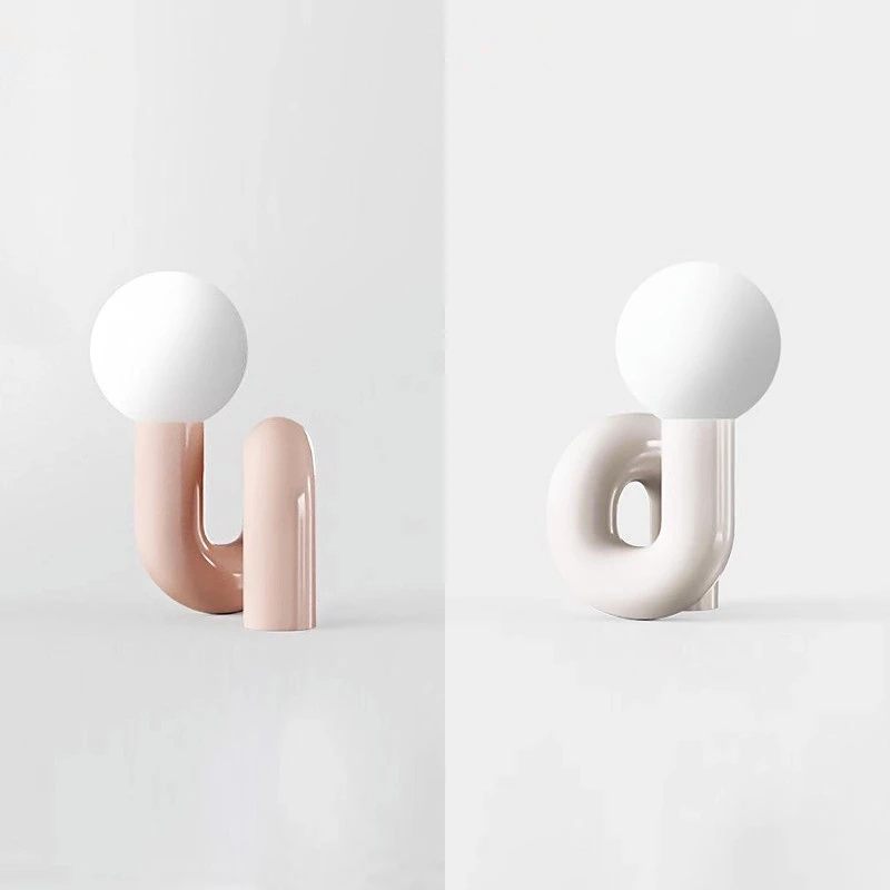 Abajur Art Pop Tubo Em Curva Com Bola Branca Leitosa - Anelo Criativo